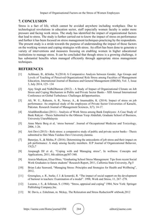 IMPACT OF ORGANISATIONAL FACTORS ON THE STRESS OF WOMEN EMPLOYEES | PDF