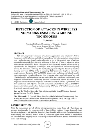 DETECTION OF ATTACKS IN WIRELESS NETWORKS USING DATA MINING TECHNIQUES ...