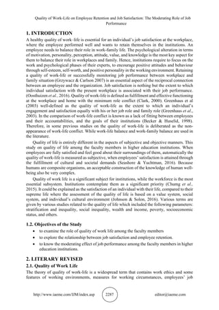 QUALITY OF WORK-LIFE ON EMPLOYEE RETENTION AND JOB SATISFACTION: THE ...