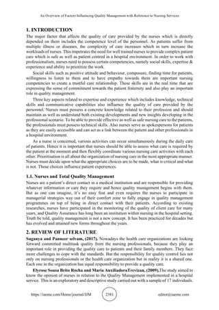 AN OVERVIEW OF FACTORS INFLUENCING QUALITY MANAGEMENT WITH REFERENCE TO ...