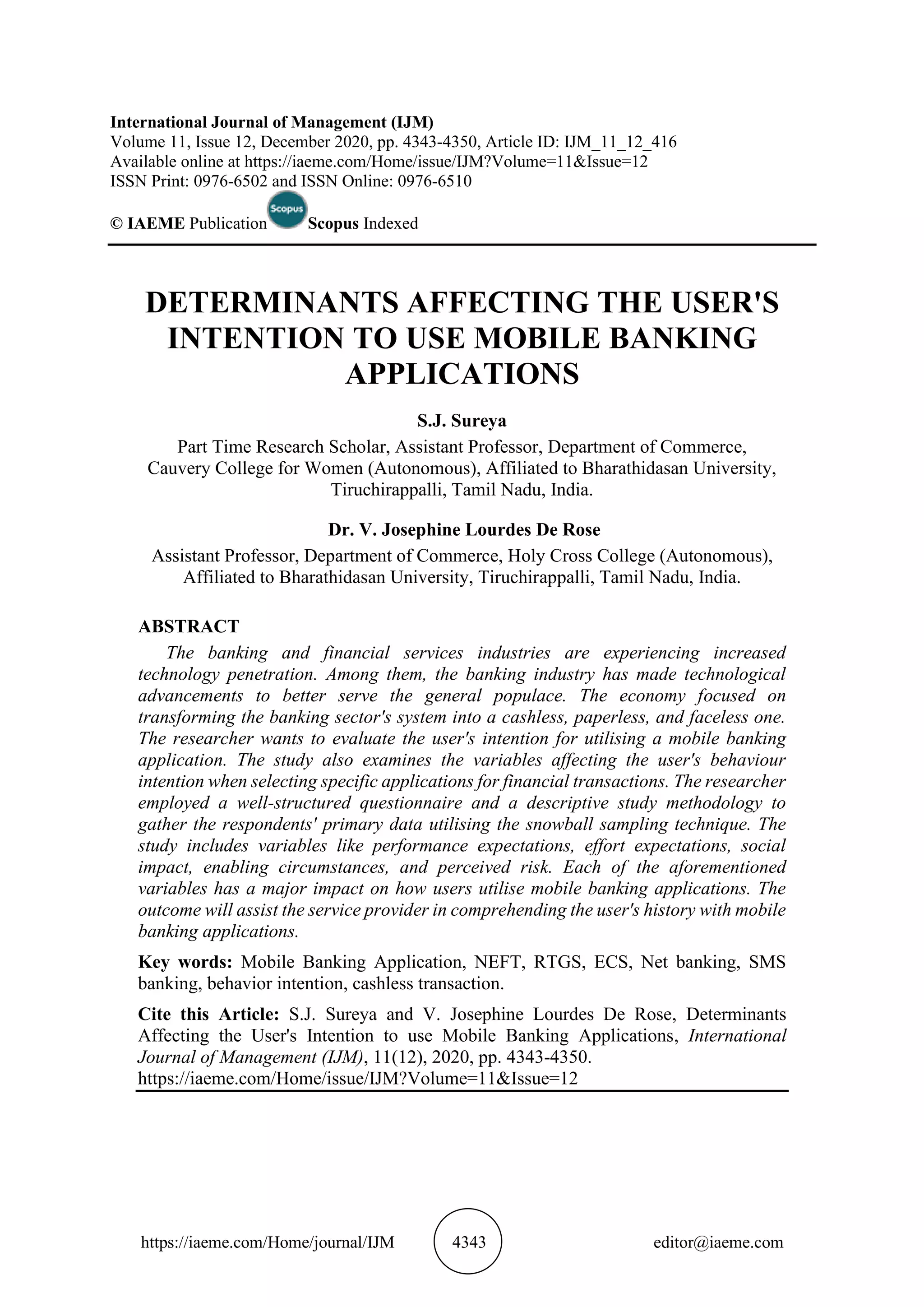 DETERMINANTS AFFECTING THE USER'S INTENTION TO USE MOBILE BANKING ...