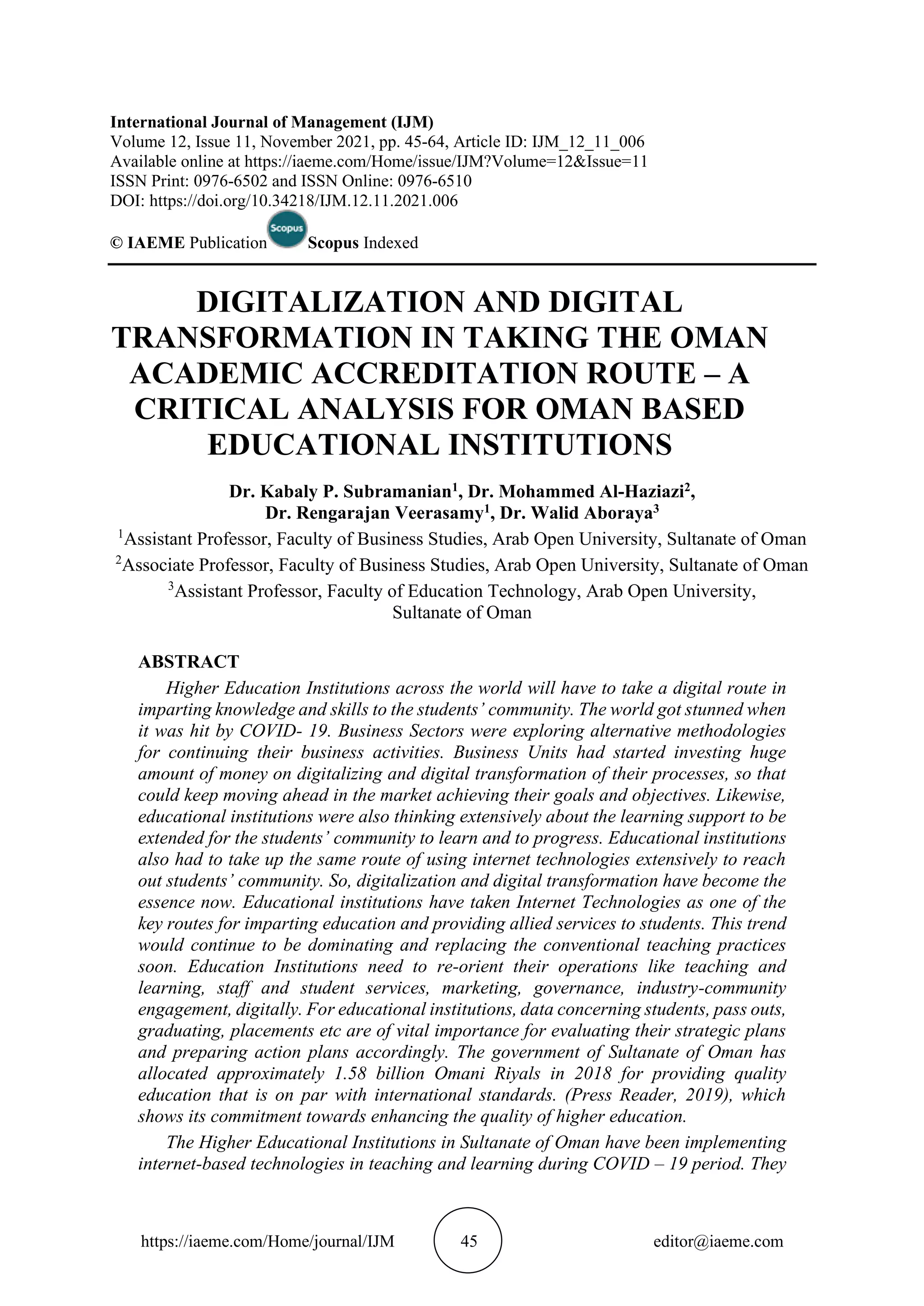 DIGITALIZATION AND DIGITAL TRANSFORMATION IN TAKING THE OMAN ACADEMIC ...