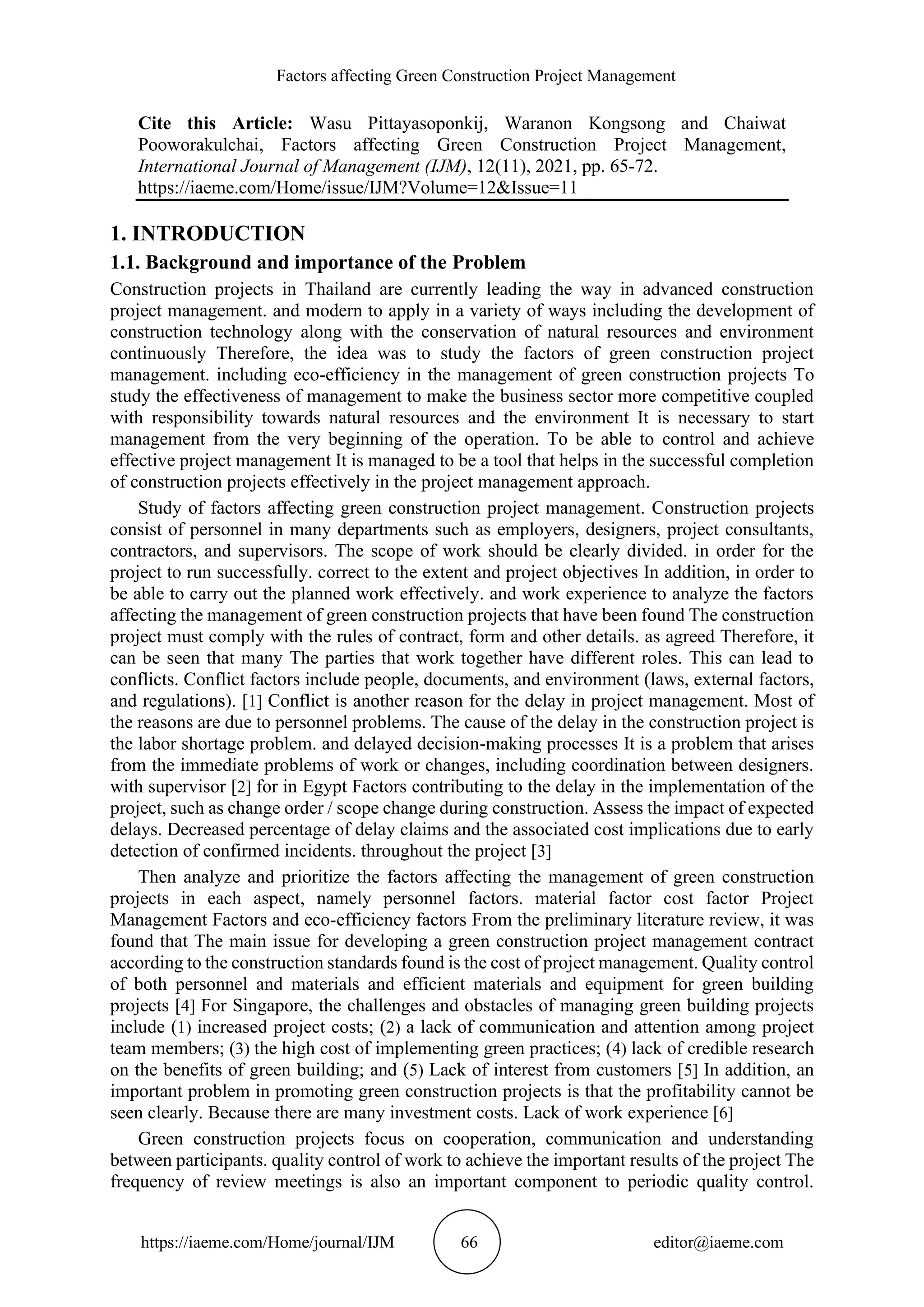 FACTORS AFFECTING GREEN CONSTRUCTION PROJECT MANAGEMENT | PDF