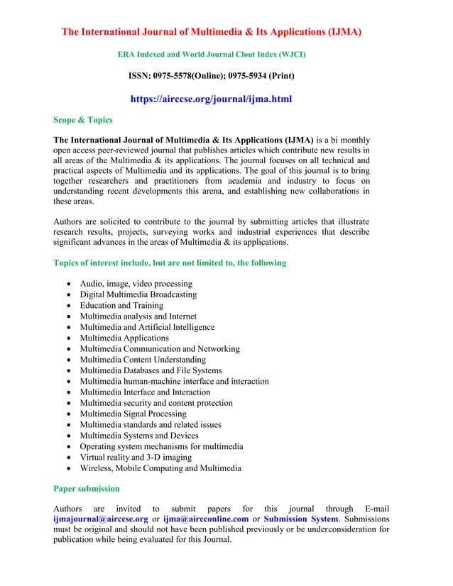 International Journal of Multimedia & Its Applications (IJMA) | PDF