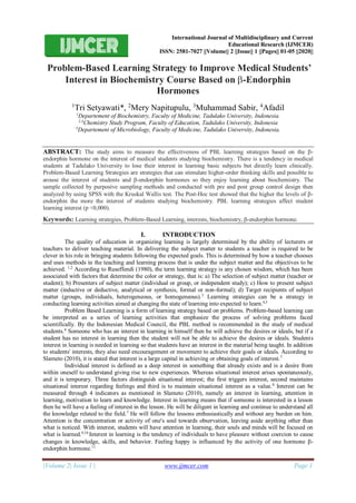 Problem-Based Learning Strategy to Improve Medical Students’ Interest in Biochemistry Course ...