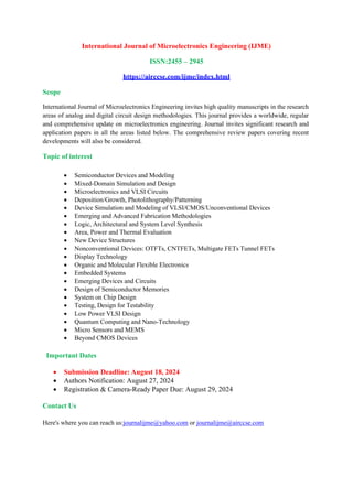 call for papers - International Journal of Microelectronics Engineering (IJME) | PDF