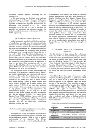 Evaluation of Data Mining Techniques for Predicting Student’s Performance | PDF