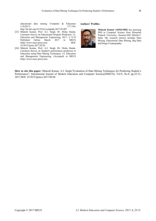 Evaluation of Data Mining Techniques for Predicting Student’s Performance | PDF