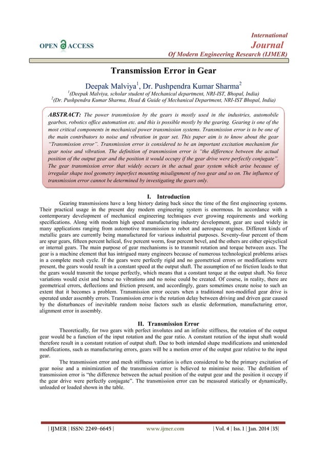 Transmission Error in Gear | PDF
