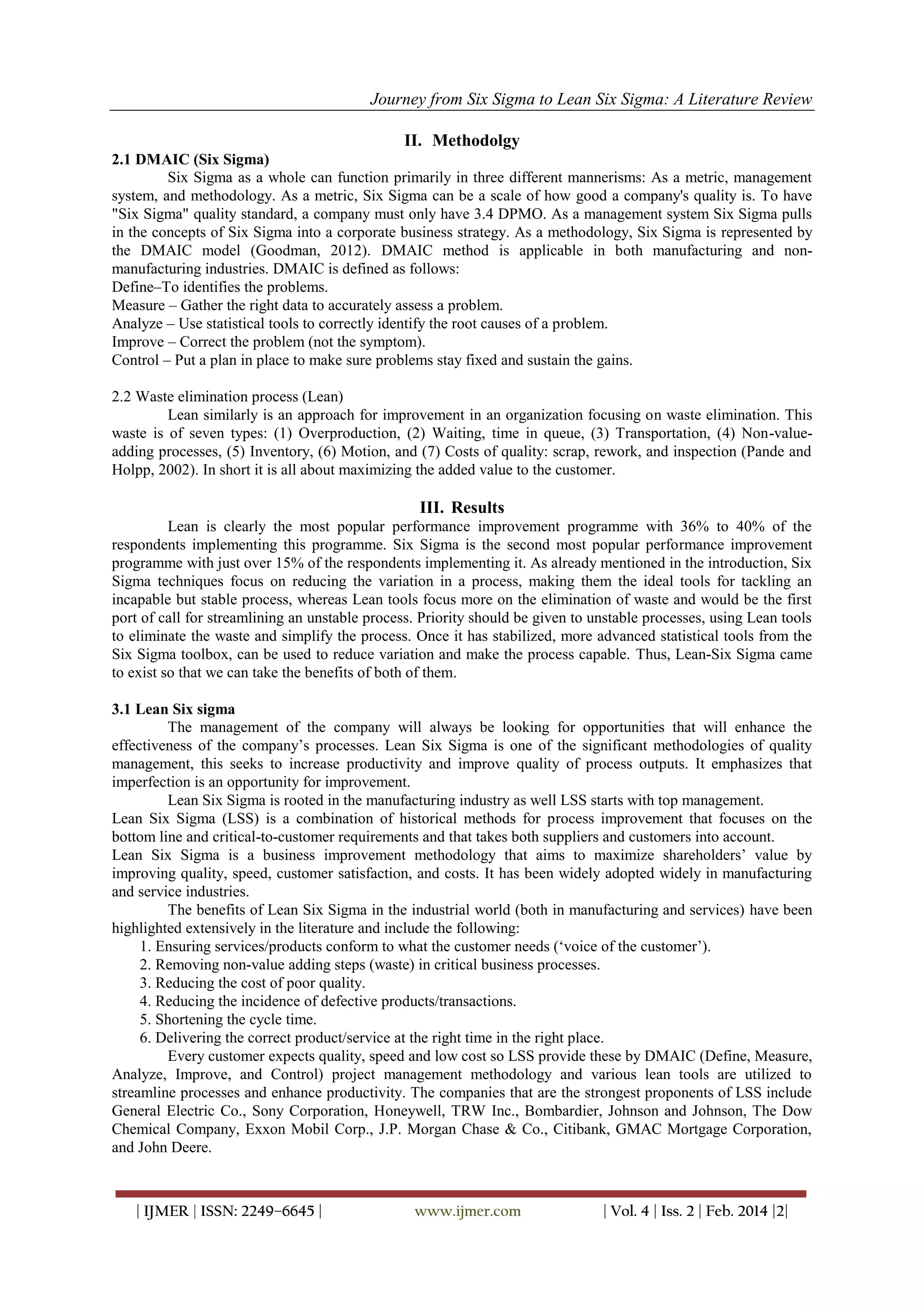 Journey from Six Sigma to Lean Six Sigma: A Literature Review | PDF