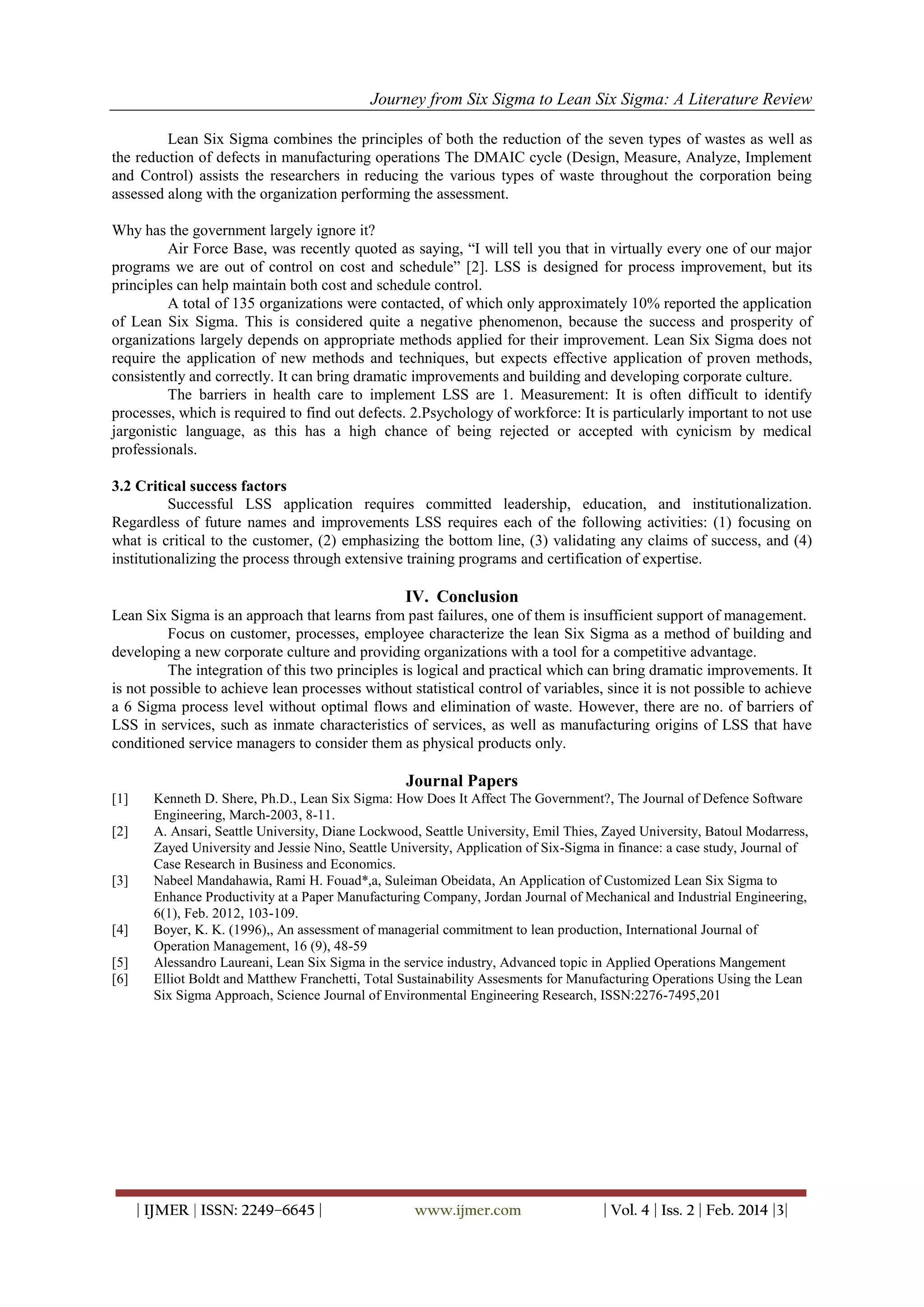 Journey from Six Sigma to Lean Six Sigma: A Literature Review | PDF