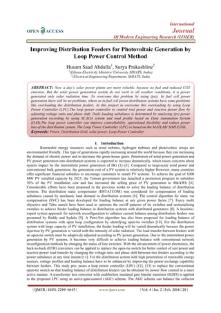 Improving Distribution Feeders for Photovoltaic Generation by Loop Power Control Method | PDF ...