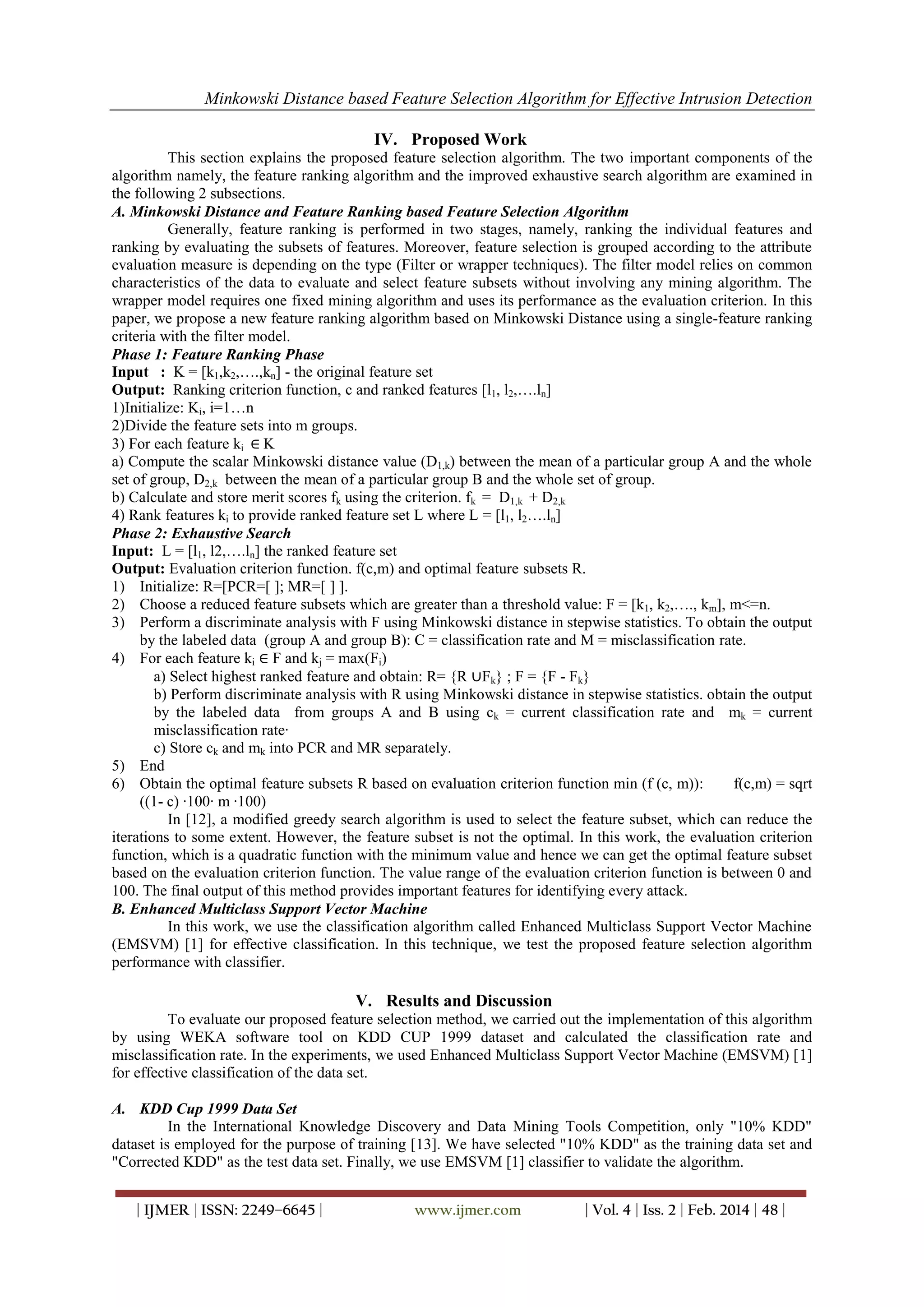 Minkowski Distance based Feature Selection Algorithm for Effective Intrusion Detection | PDF