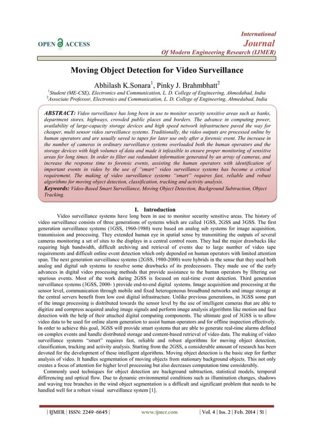 Moving Object Detection for Video Surveillance | PDF