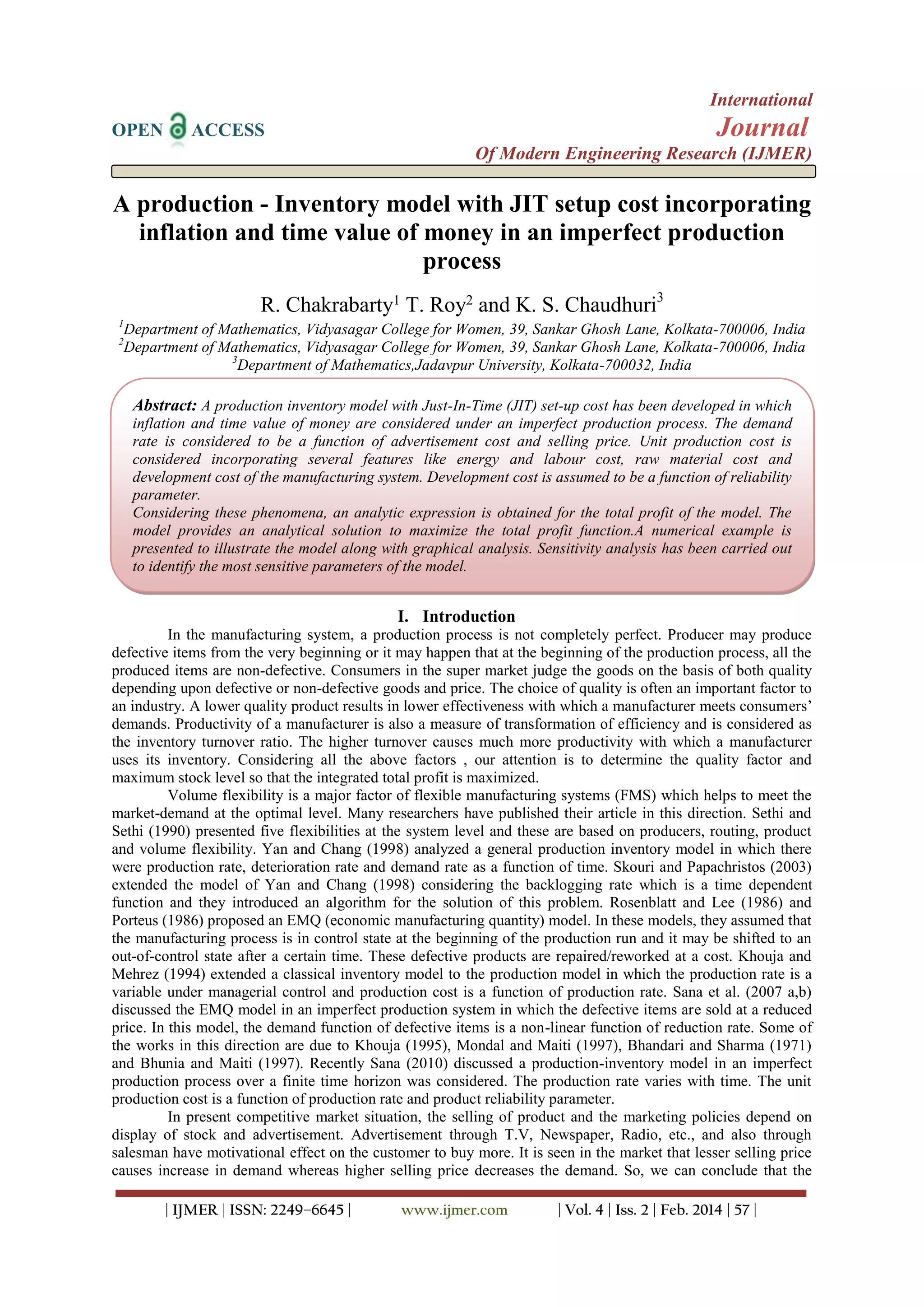 A production - Inventory model with JIT setup cost incorporating ...