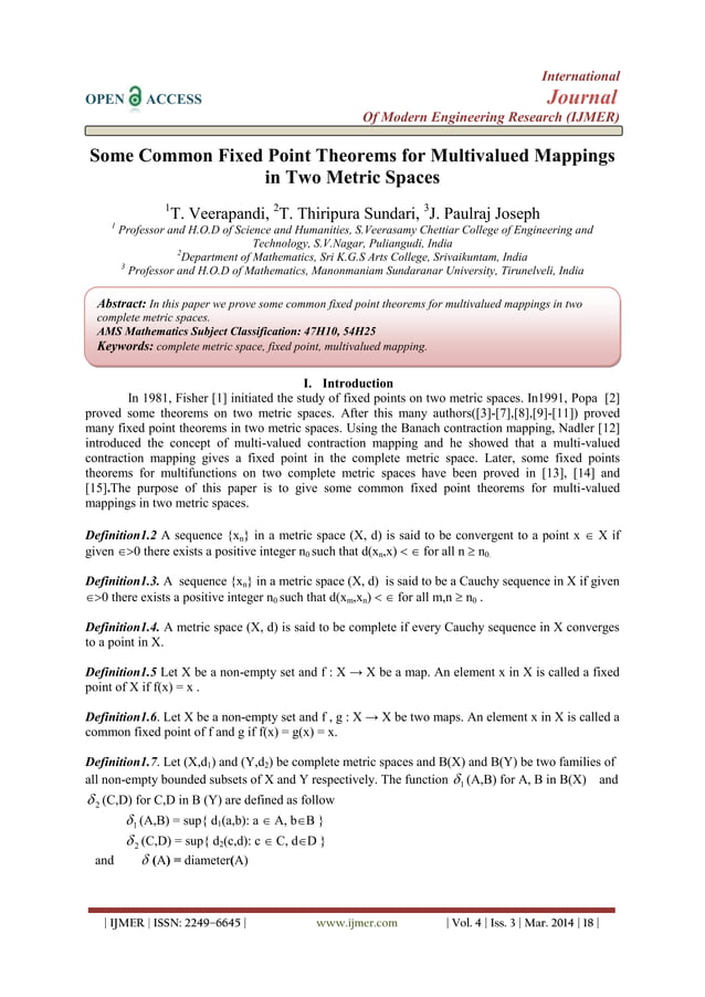 Some Common Fixed Point Theorems For Multivalued Mappings In Two Metric Spaces Pdf