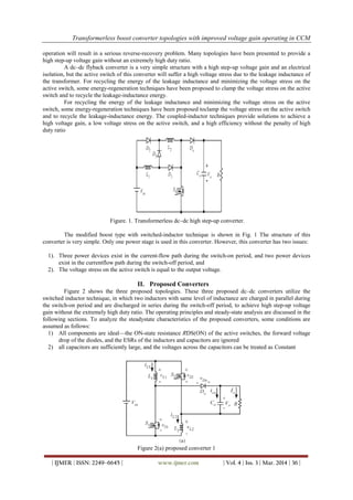 Transformer less Boost Converter Topologies with Improved Voltage Gain ...