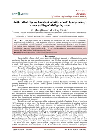 Artificial Intelligence based optimization of weld bead geometry in laser welding of Al-Mg alloy ...