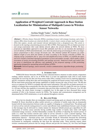 Application of Weighted Centroid Approach in Base Station Localization for Minimization of ...