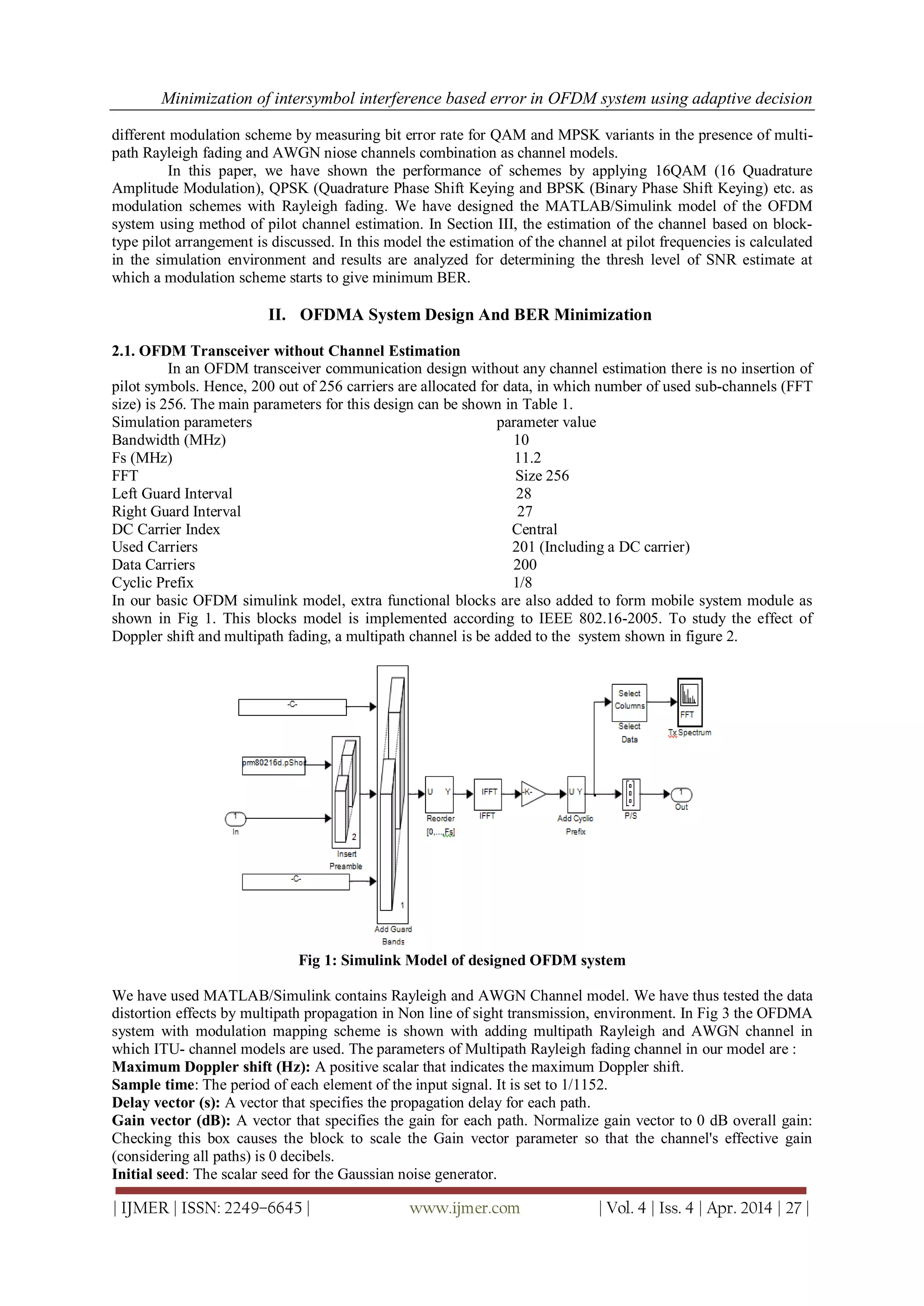 Minimization Of Inter Symbol Interference Based Error in OFDM System Using Adaptive Decision ...