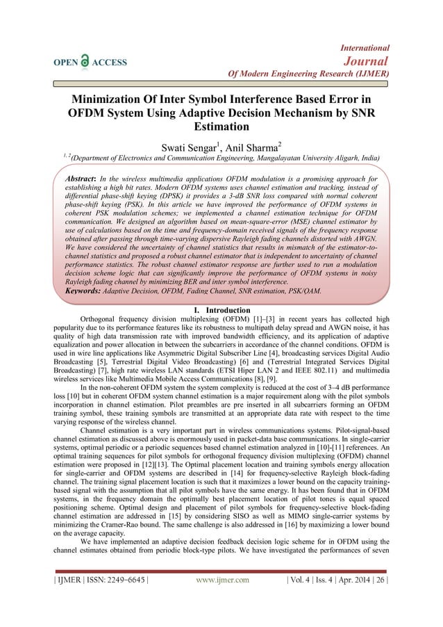 Minimization Of Inter Symbol Interference Based Error in OFDM System Using Adaptive Decision ...