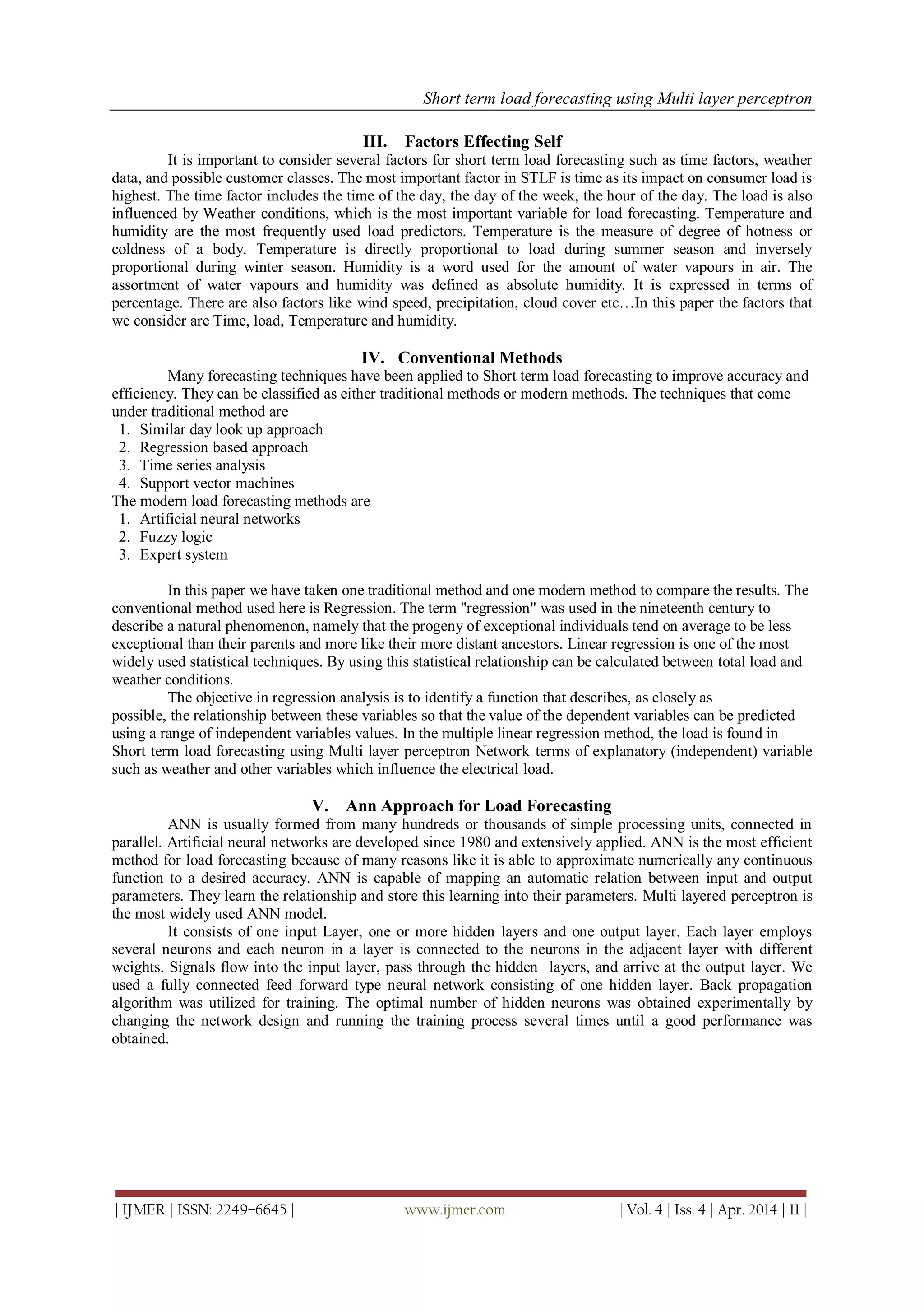 Short Term Load Forecasting Using Multi Layer Perceptron | PDF