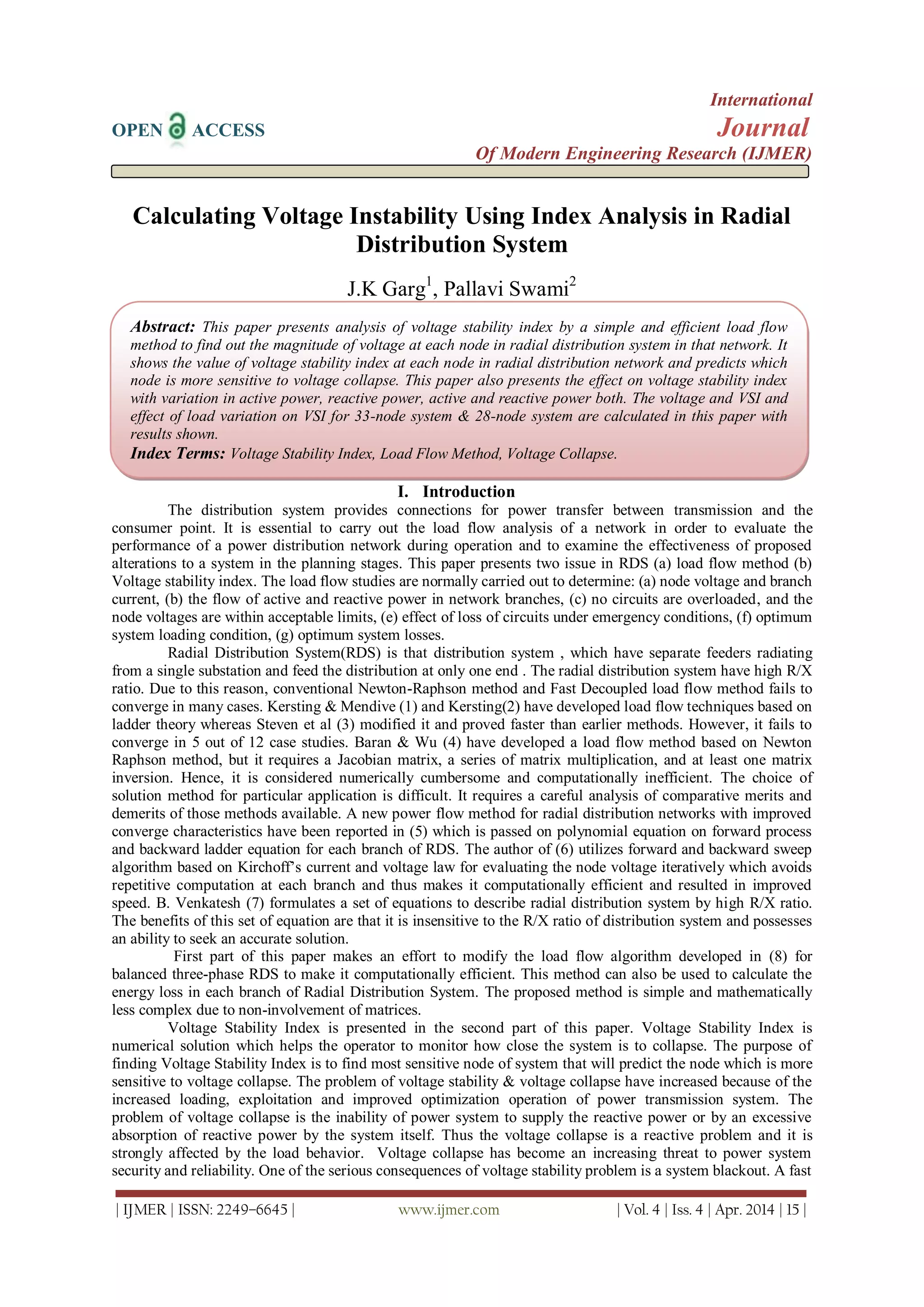 Calculating Voltage Instability Using Index Analysis in Radial Distribution System | PDF