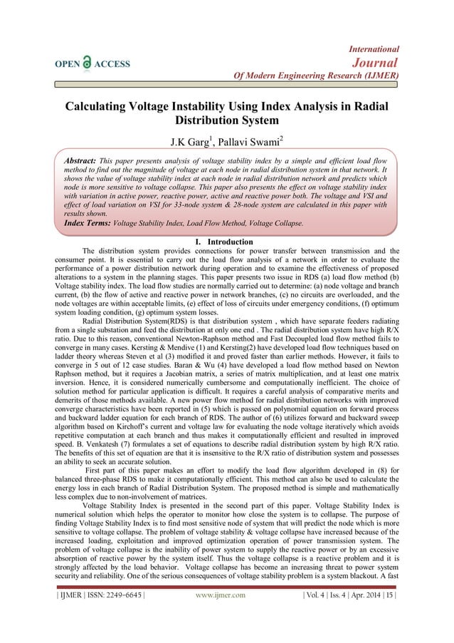 Calculating Voltage Instability Using Index Analysis in Radial Distribution System | PDF