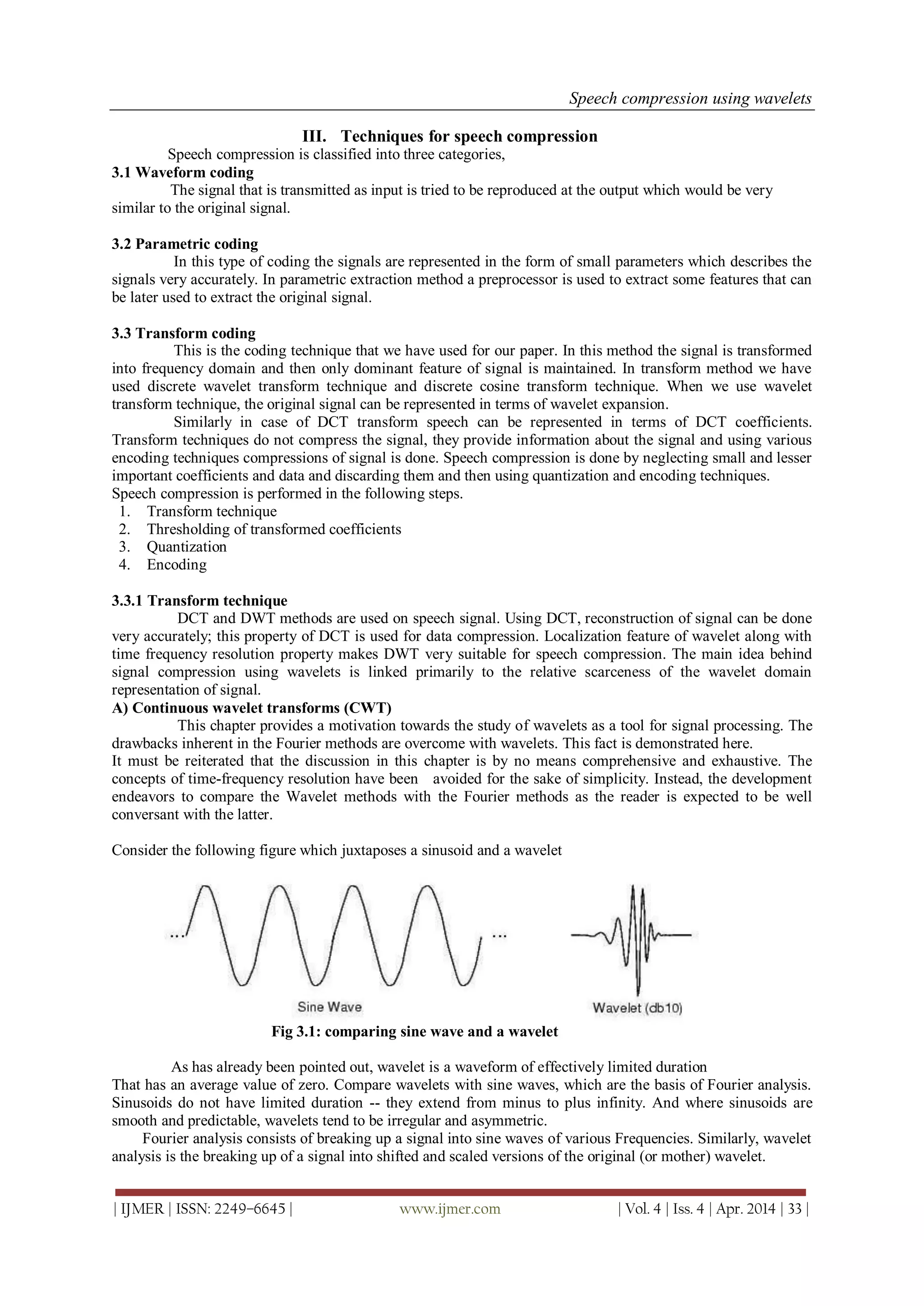Speech Compression Using Wavelets | PDF