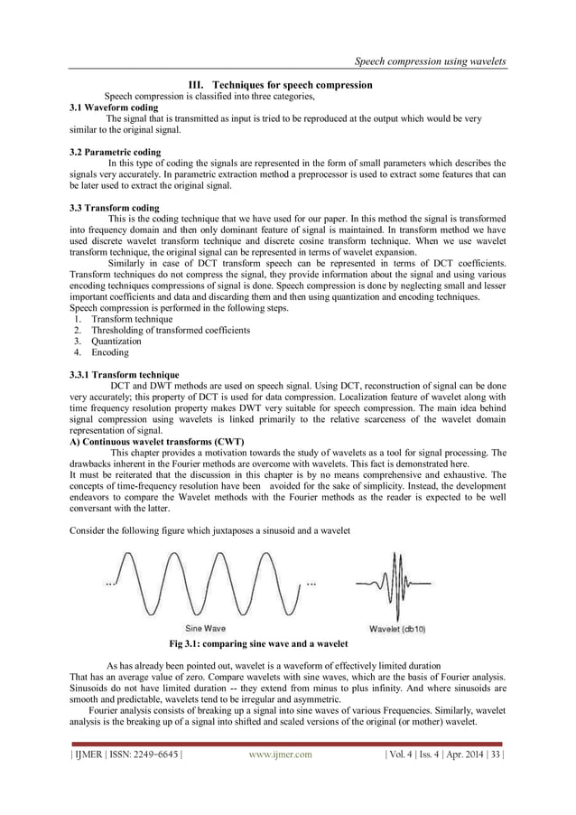 Speech Compression Using Wavelets | PDF