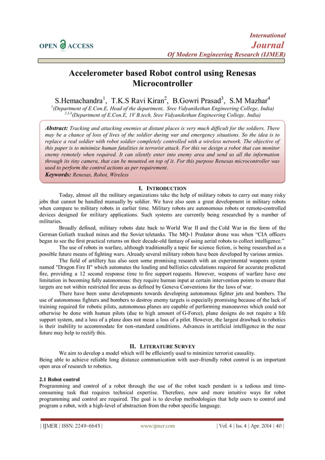 Accelerometer based Robot control using Renesas Microcontroller | PDF