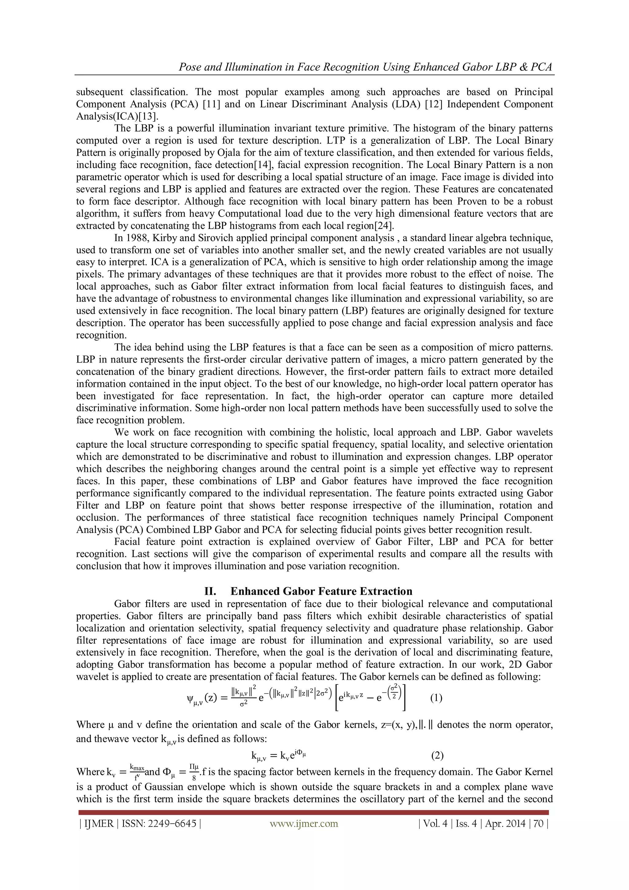 Pose and Illumination in Face Recognition Using Enhanced Gabor LBP & PCA | PDF