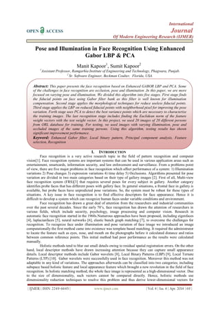 Pose and Illumination in Face Recognition Using Enhanced Gabor LBP & PCA | PDF