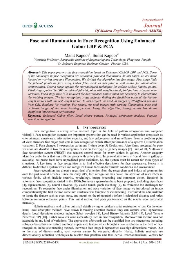 Pose and Illumination in Face Recognition Using Enhanced Gabor LBP & PCA | PDF