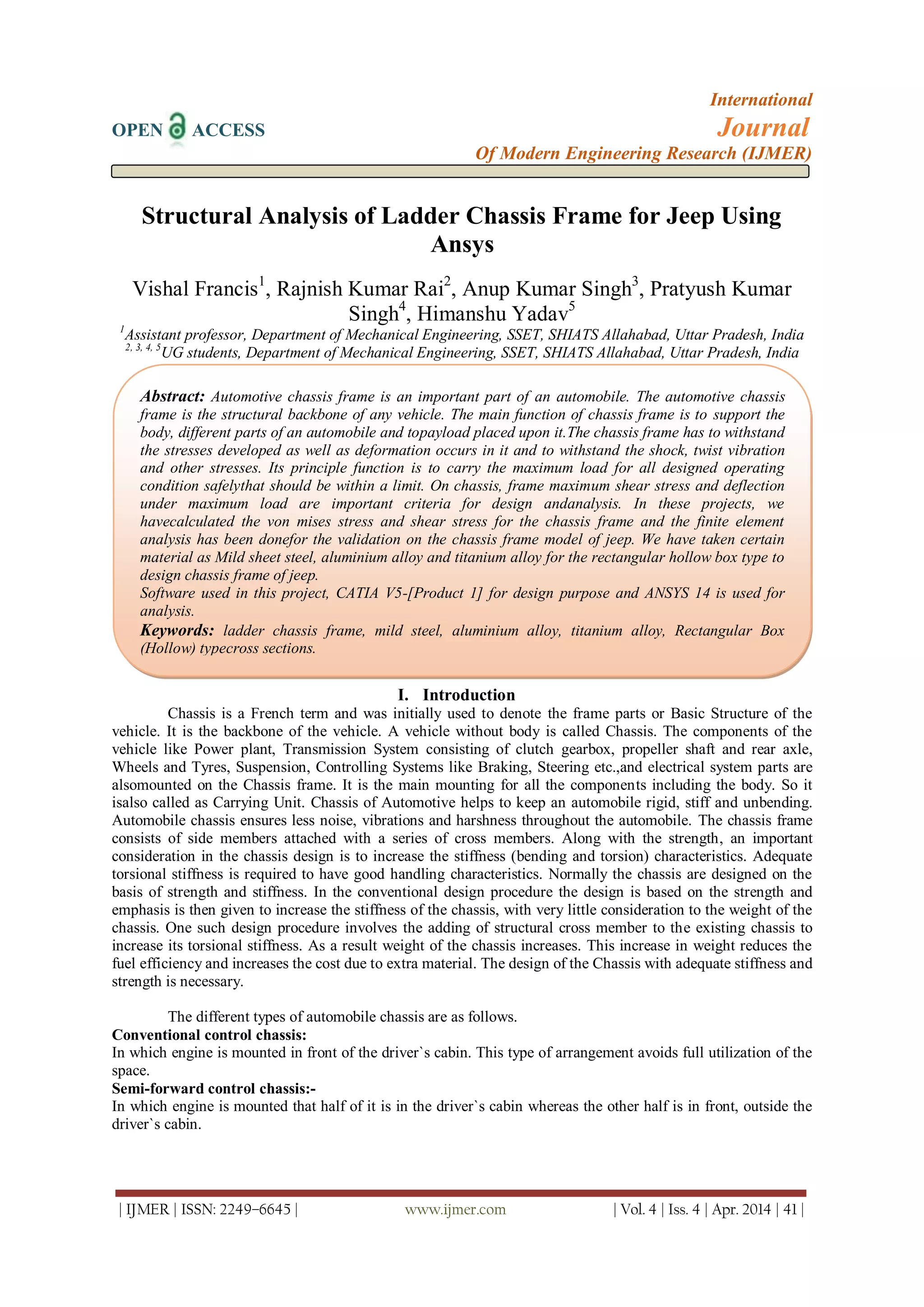 Structural Analysis of Ladder Chassis Frame for Jeep Using Ansys | PDF