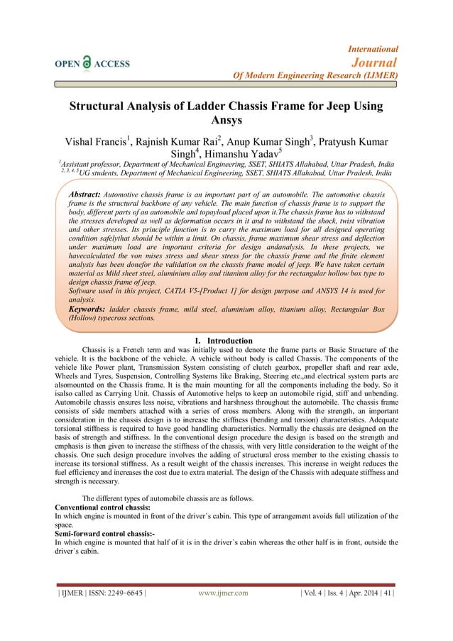 Structural Analysis of Ladder Chassis Frame for Jeep Using Ansys | PDF ...
