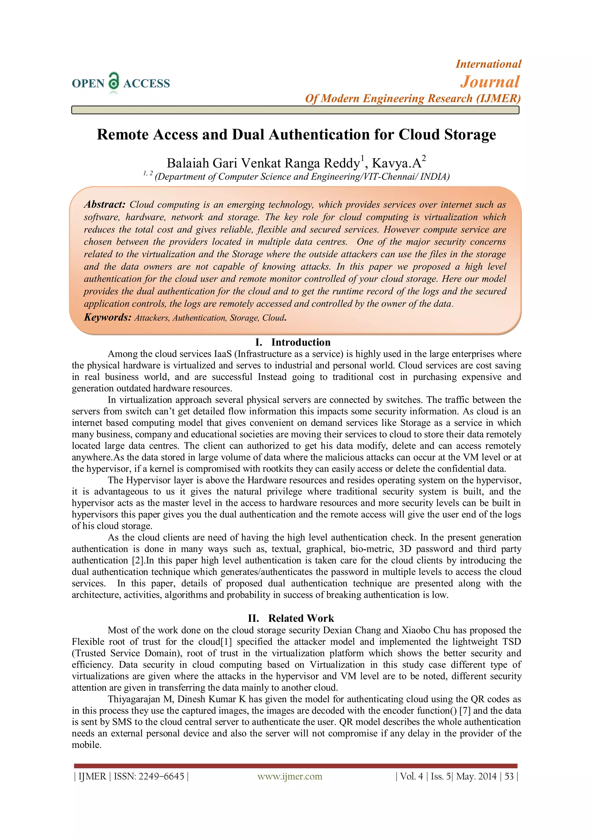 Remote Access and Dual Authentication for Cloud Storage | PDF
