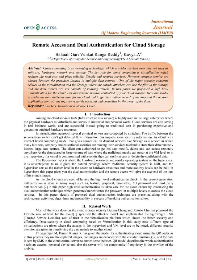 Remote Access and Dual Authentication for Cloud Storage | PDF