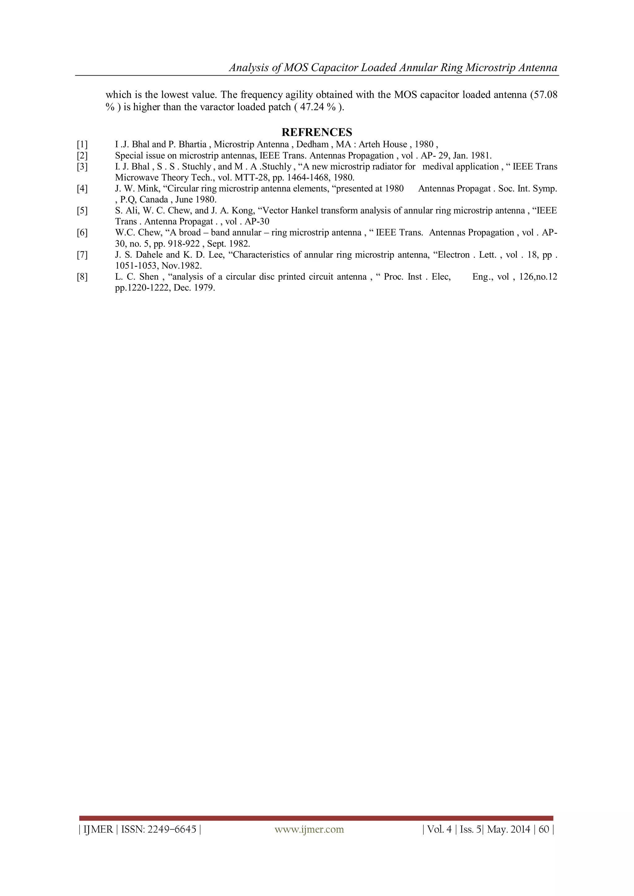 Analysis of MOS Capacitor Loaded Annular Ring MICROSTRIP Antenna | PDF