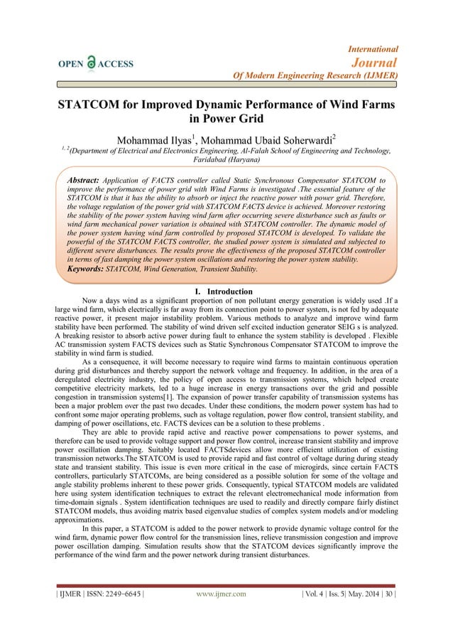 STATCOM for Improved Dynamic Performance of Wind Farms in Power Grid | PDF