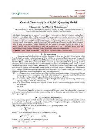 Control Chart Analysis of Ek/M/1 Queueing Model | PDF