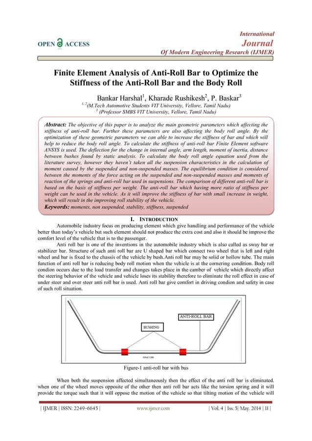 Finite Element Analysis of Anti-Roll Bar to Optimize the Stiffness of ...