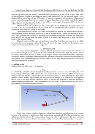 Finite Element Analysis of Anti-Roll Bar to Optimize the Stiffness of ...