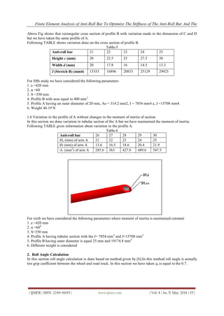 Finite Element Analysis of Anti-Roll Bar to Optimize the Stiffness of ...