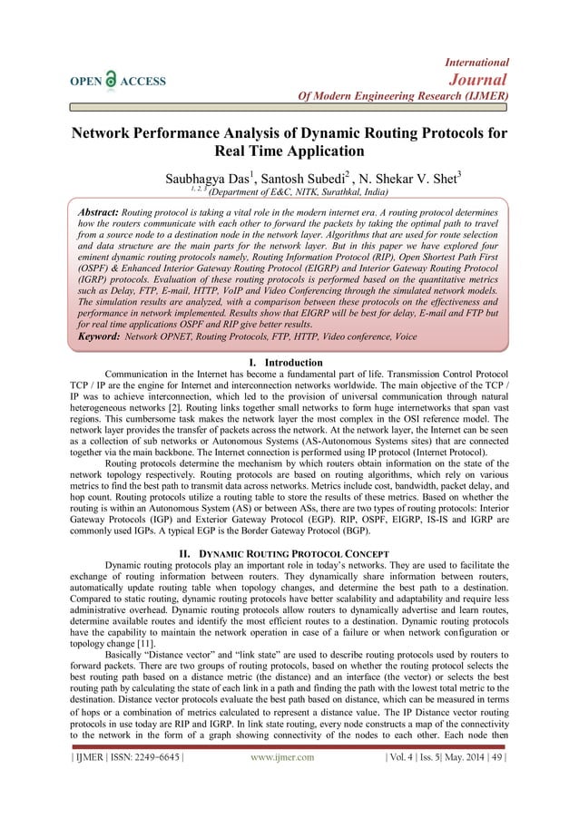 Network Performance Analysis of Dynamic Routing Protocols for Real Time Application | PDF