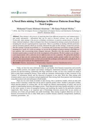 A Novel Data mining Technique to Discover Patterns from Huge Text Corpus | PDF