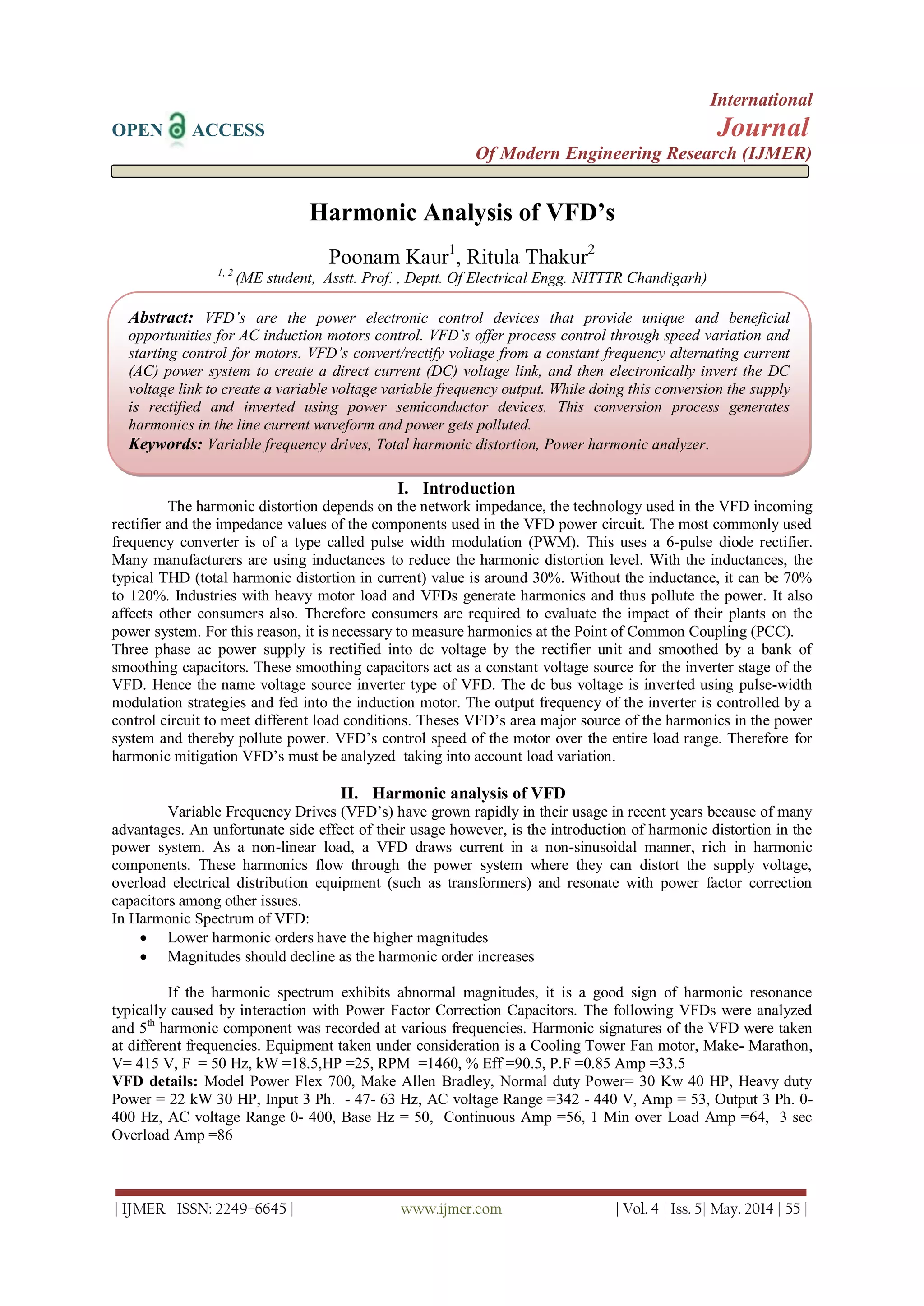 Harmonic Analysis of VFD’s | PDF