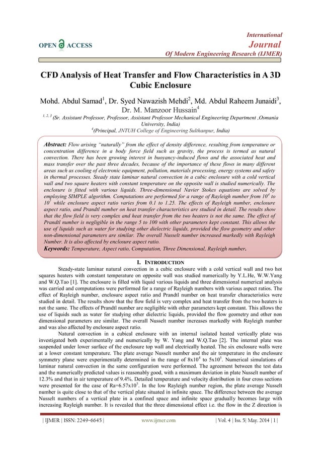 CFD Analysis of Heat Transfer and Flow Characteristics in A 3D Cubic Enclosure | PDF | 3-D ...