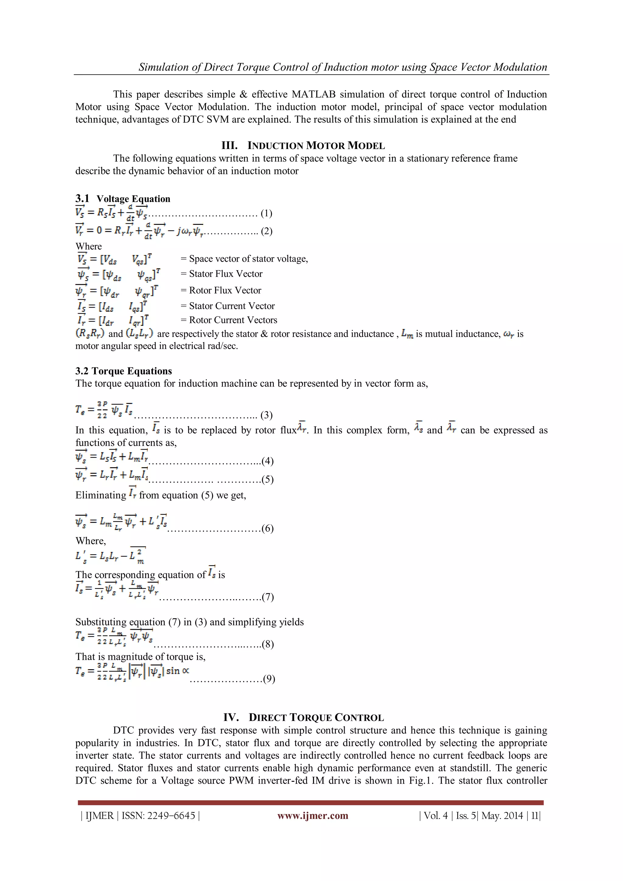 Simulation Of Direct Torque Control Of Induction Motor Using Space Vector Modulation Methodology