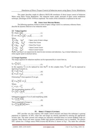 Simulation of Direct Torque Control of Induction motor using Space Vector Modulation Methodology ...